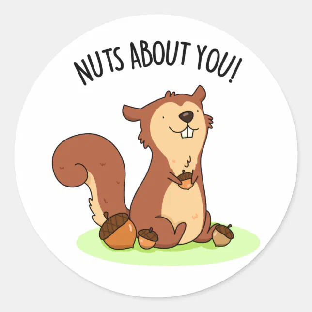 Nuts About You Funny Squirrel Pun Classic Round Sticker | Zazzle