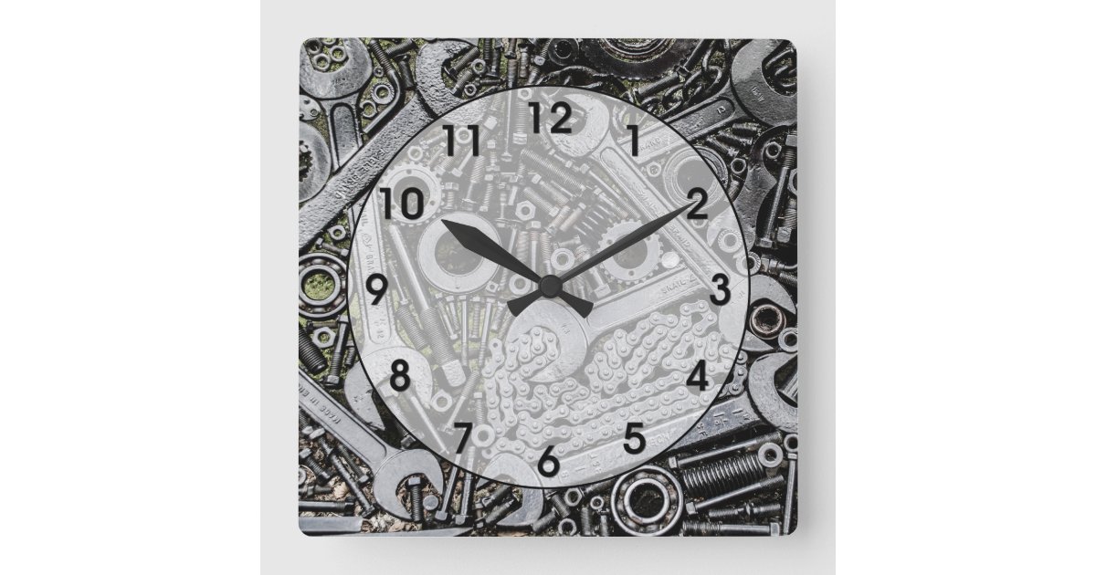 Nuts and Bolts Square Wall Clock | Zazzle