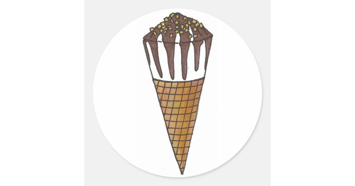 Nutty Buddy Chocolate Ice Cream Cone Foodie Classic Round Sticker | Zazzle