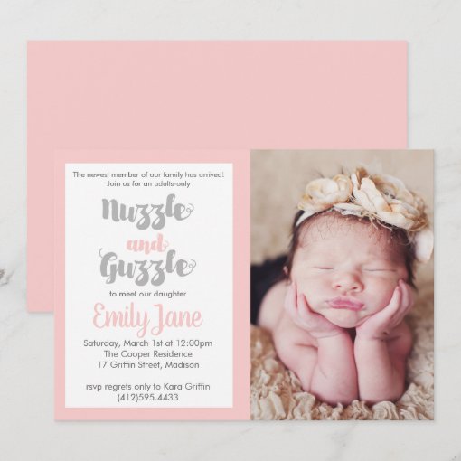 Nuzzle and Guzzle Baby Photo Invitation | Zazzle
