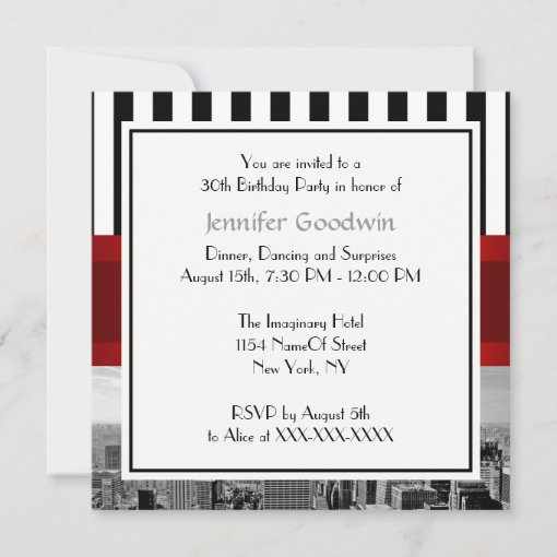 NY City Skyline BW B2 Birthday Party Invitation | Zazzle