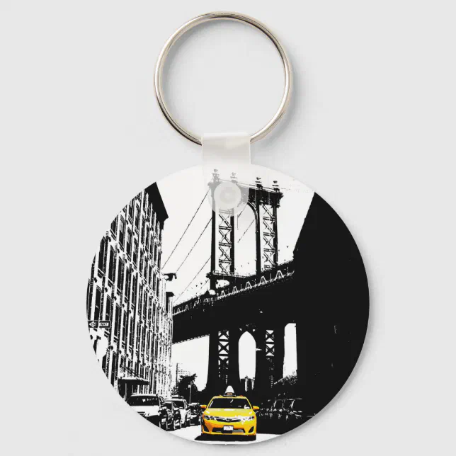 Nyc Brooklyn Bridge Yellow Taxi New York City Keychain | Zazzle
