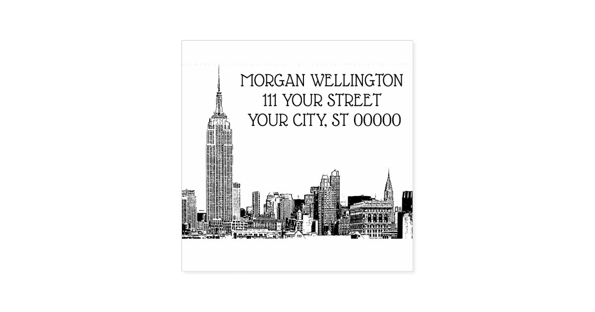NYC Skyline 01 Etched Name Return Address Self-inking Stamp | Zazzle