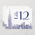 NYC Skyline 01 Etched Table Number Card Blue | Zazzle