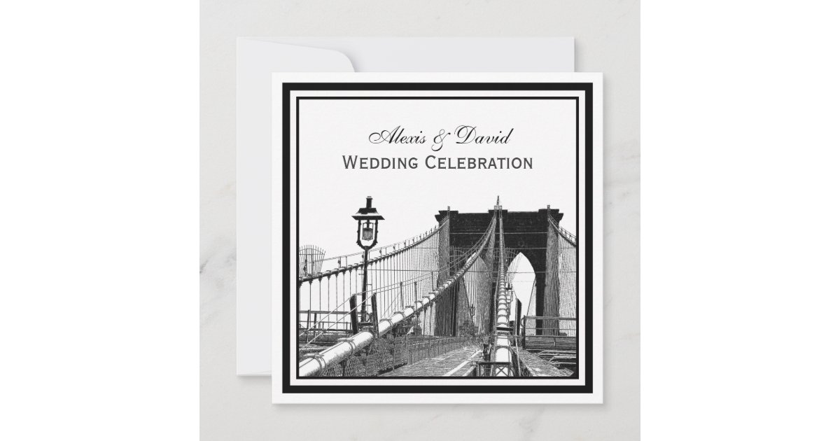 NYC Skyline Brooklyn Bridge #2 SQ Wedding Invitation | Zazzle