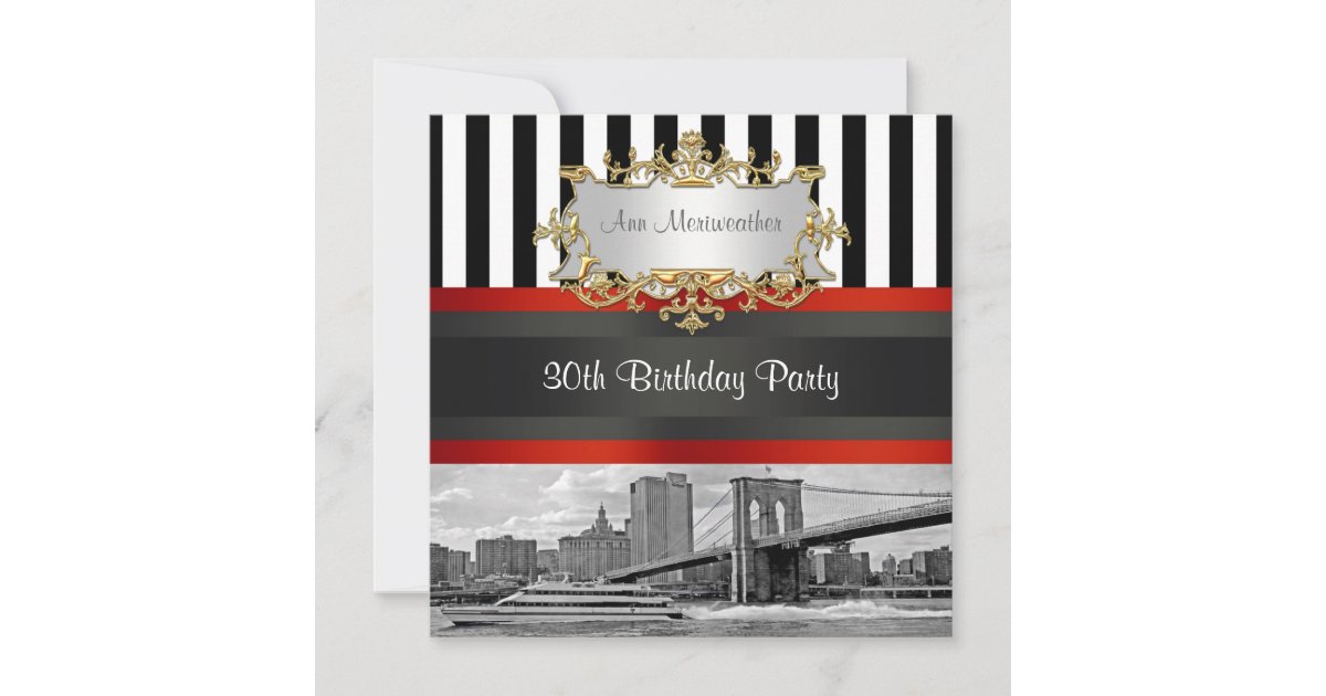 NYC Skyline Brooklyn Bridge, Boat Birthday Invite | Zazzle