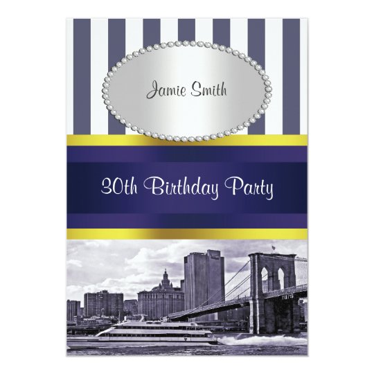 NYC Skyline Brooklyn Bridge Boat Blue Wt2 Birthday Invitation | Zazzle.com
