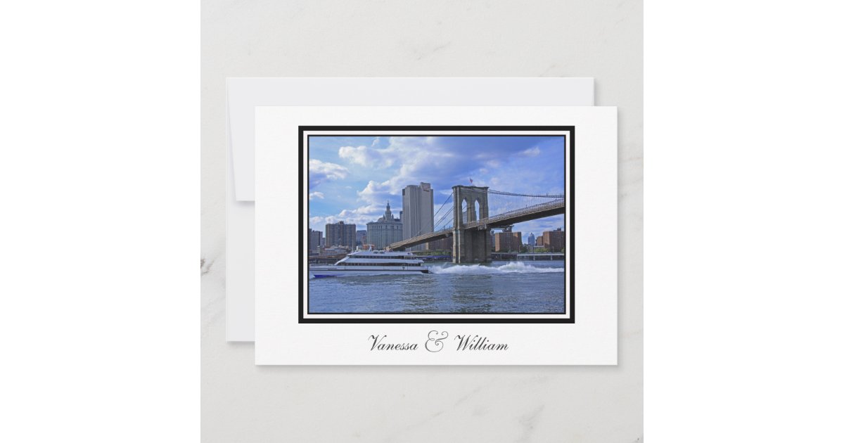 NYC Skyline Brooklyn Bridge Boat Wedding Invitation | Zazzle