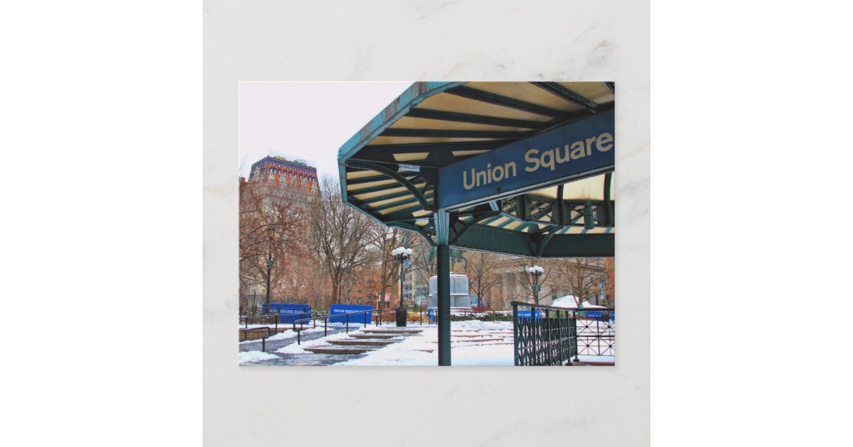 NYC Snowy Union Square in Winter Postcard | Zazzle