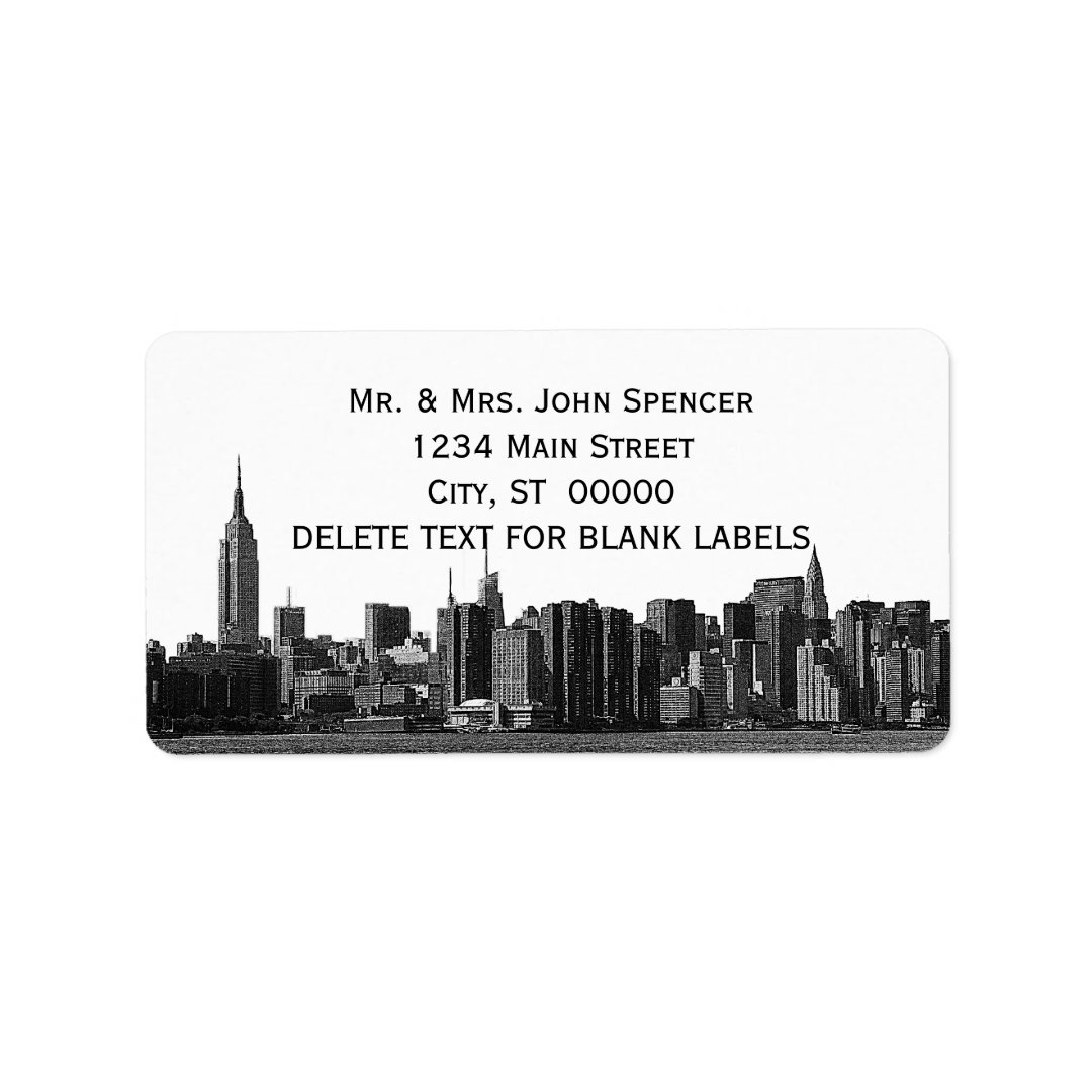 NYC Wide Skyline Etched BW Address Label | Zazzle