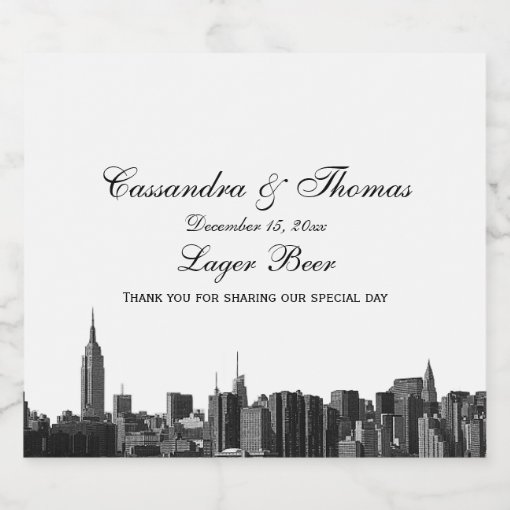NYC Wide Skyline Etched BW Beer Bottle Label | Zazzle