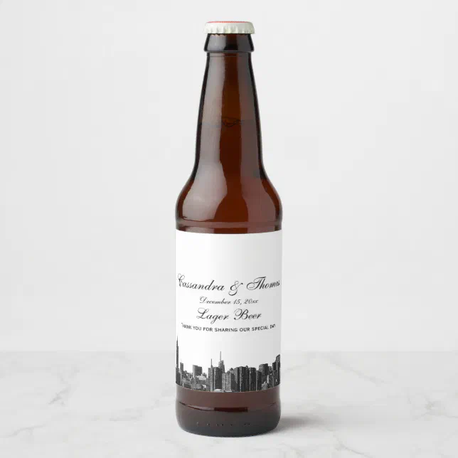 NYC Wide Skyline Etched BW Beer Bottle Label | Zazzle