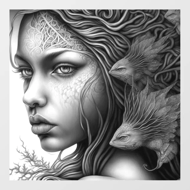 Nymph with Sea Creatures In Her Hair Wall Decal | Zazzle