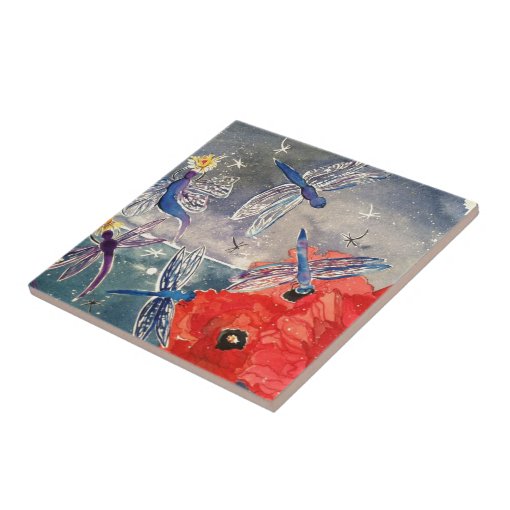 Nymphs and Dragonfly Watercolor Painting Tile | Zazzle