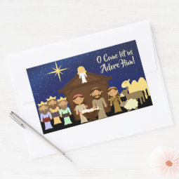O Come Let us Adore Him, Christmas Nativity Rectangular Sticker | Zazzle