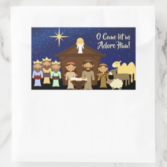 O Come Let us Adore Him, Christmas Nativity Rectangular Sticker | Zazzle