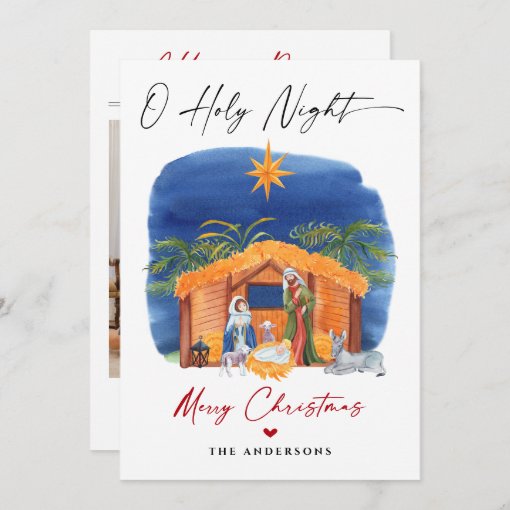 O Holy Night Christmas Nativity Scene Photo Card | Zazzle
