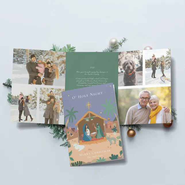 O' Holy Night Nativity Scene Christmas Tri-Fold Holiday Card | Zazzle