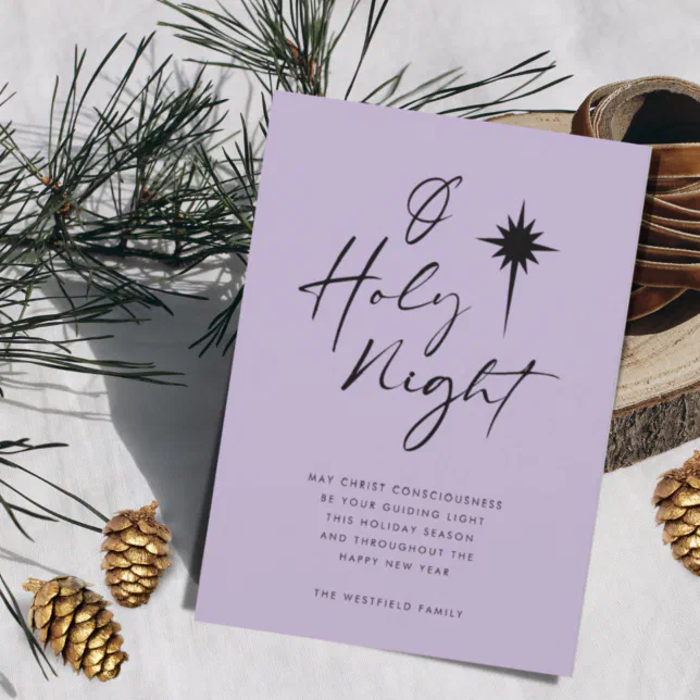O Holy Night Star of Bethlehem Chic Lavender Holiday Card | Zazzle