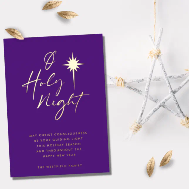 O Holy Night Star of Bethlehem Royal Purple Gold Foil Holiday Card | Zazzle