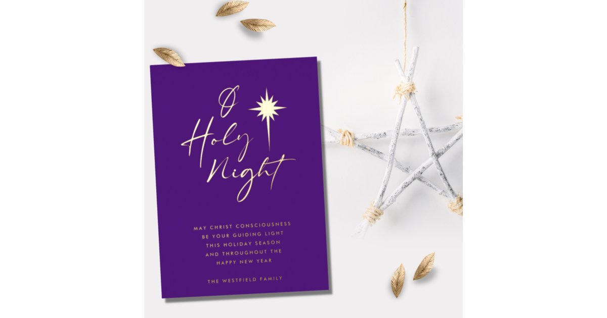 O Holy Night Star of Bethlehem Royal Purple Gold Foil Holiday Card | Zazzle