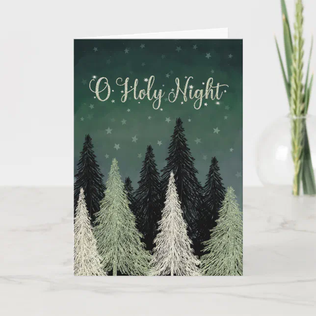 O Holy Night Trees Stars Sky Card | Zazzle