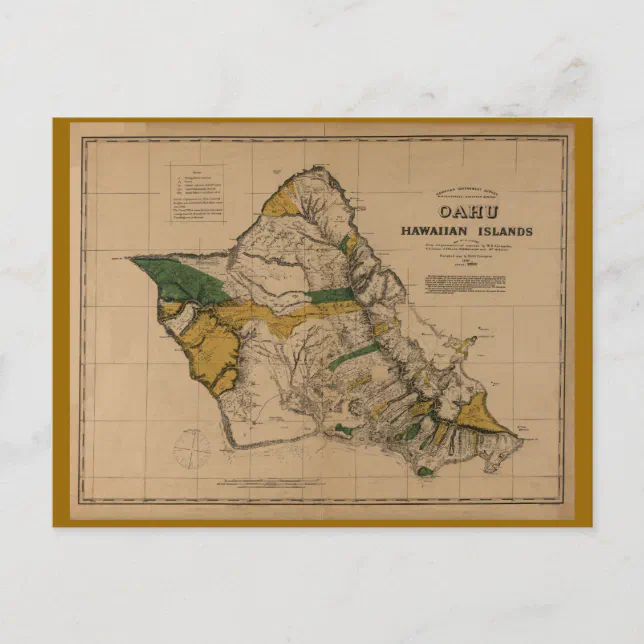 Oahu, 1881, Vintage Hawaii Map Postcard | Zazzle