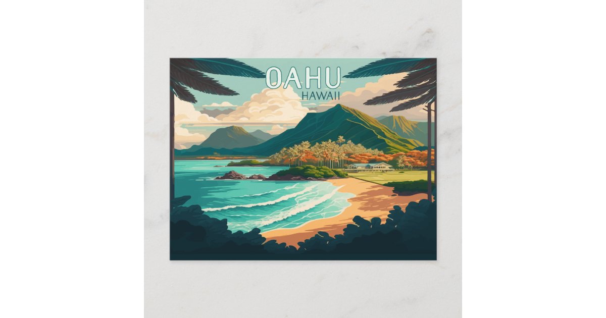 Oahu Hawaii Beach Vintage Retro Postcard | Zazzle
