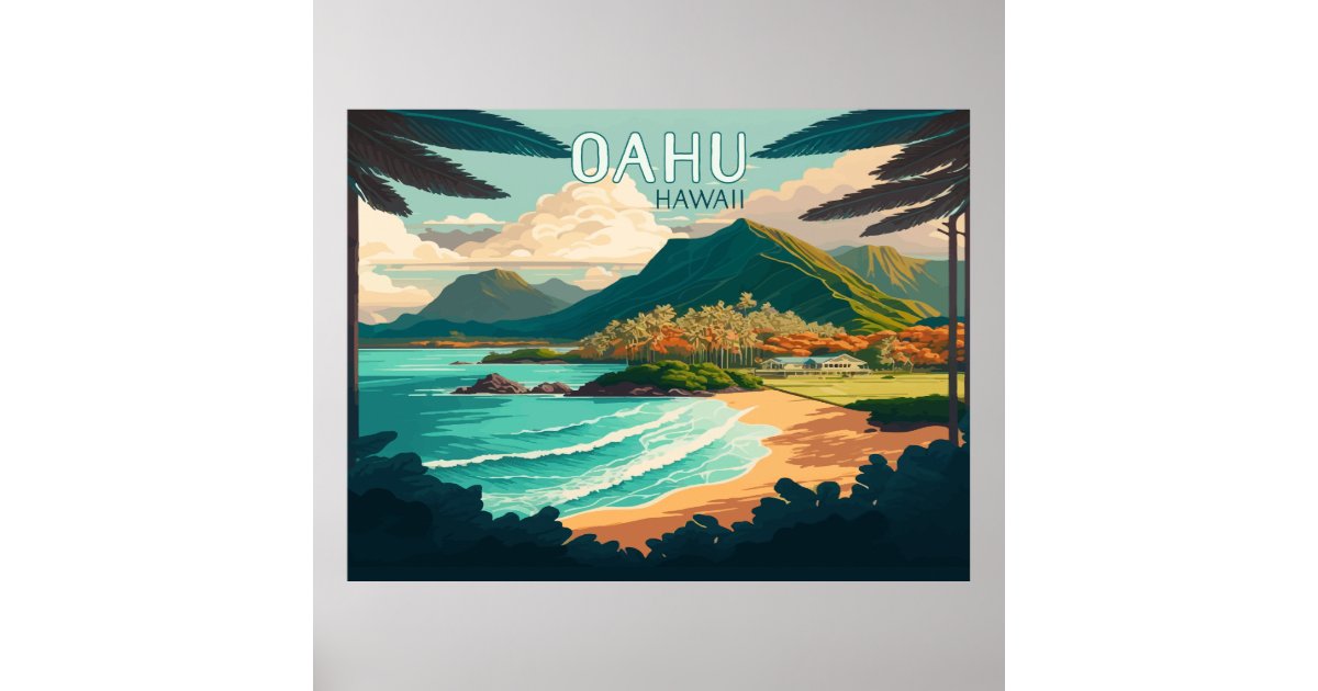 Oahu Hawaii Beach Vintage Retro Poster | Zazzle
