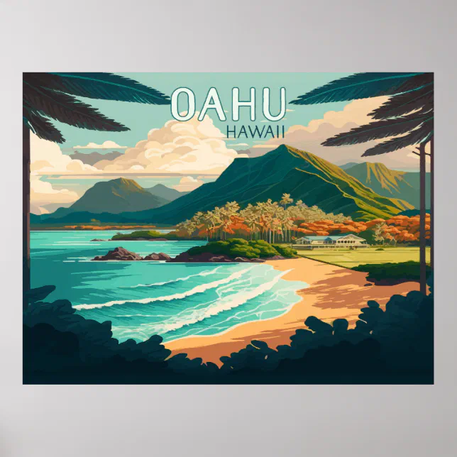Oahu Hawaii Beach Vintage Retro Poster | Zazzle