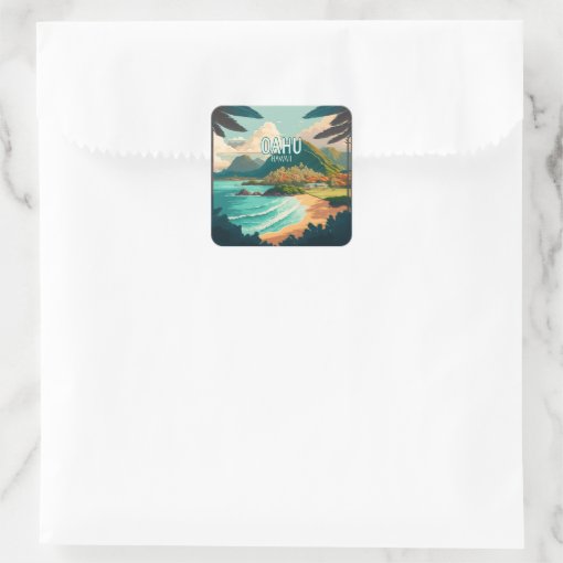 Oahu Hawaii Beach Vintage Retro Square Sticker | Zazzle