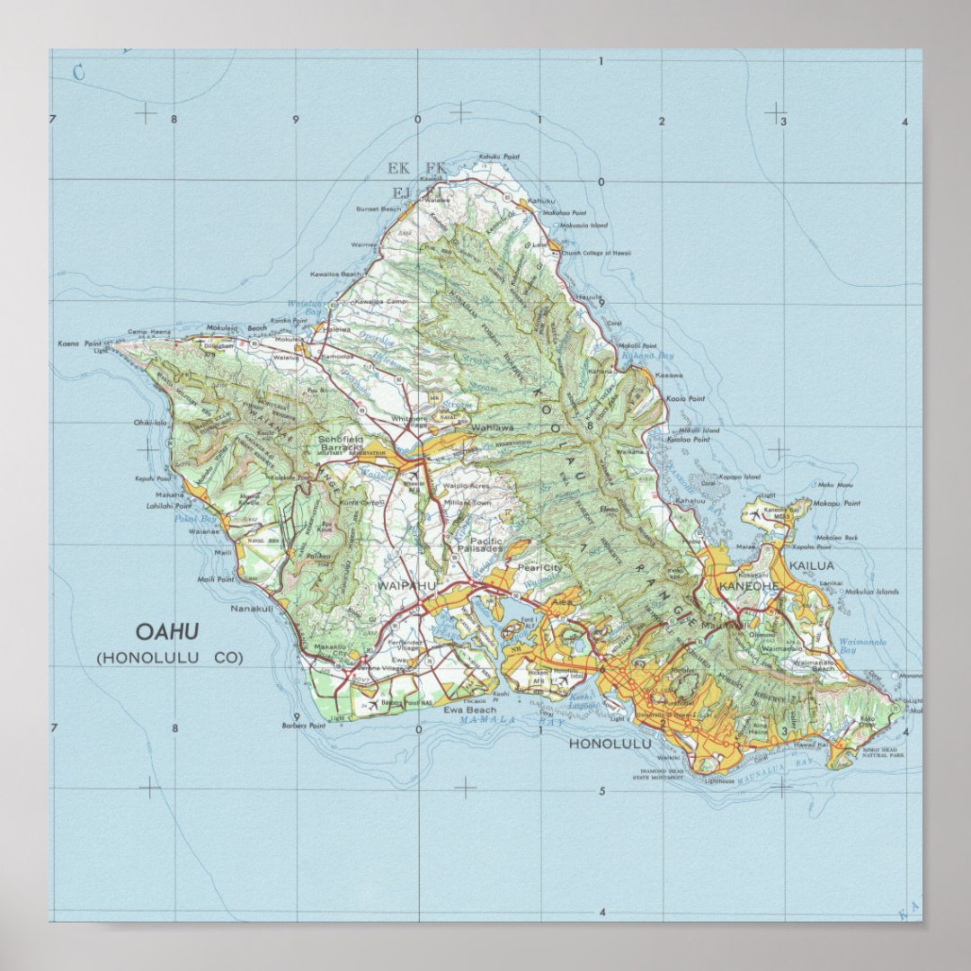 Oahu Vintage Map Poster | Zazzle