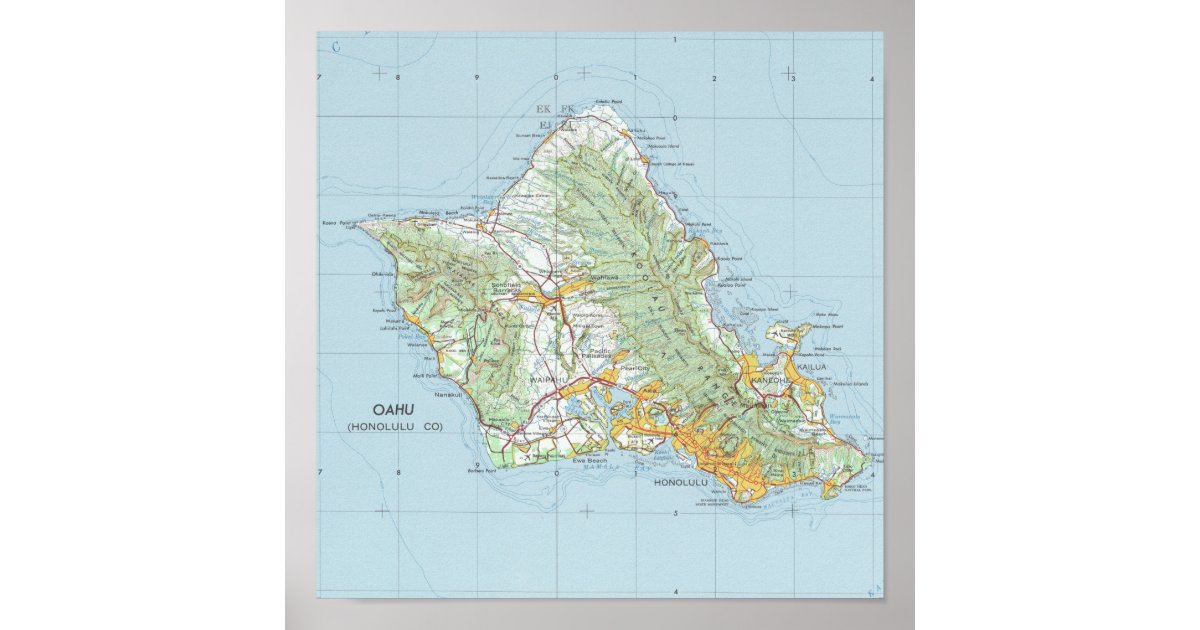 Oahu Vintage Map Poster | Zazzle