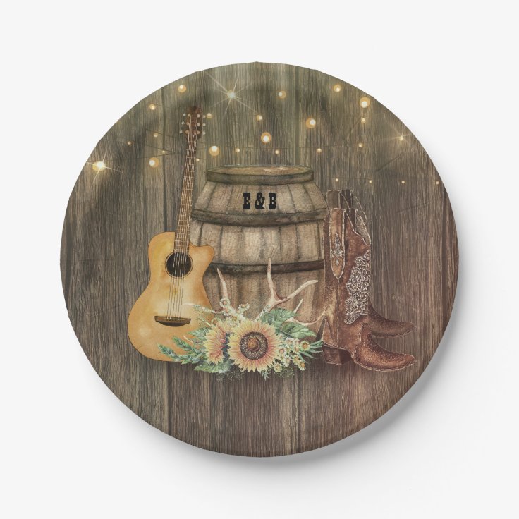 Oak Barrel Rustic Country Wood Cowboy Boots Paper Plates | Zazzle