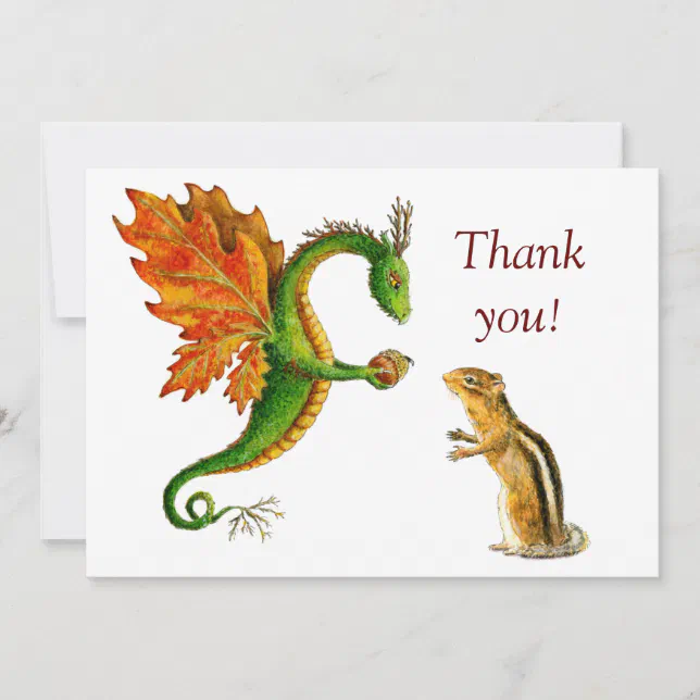 Oak Dragon & chipmunk - Thank you card | Zazzle