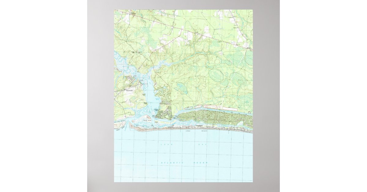 Oak Island North Carolina Map (1990) Poster | Zazzle