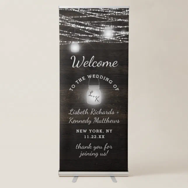 Oak Ridge Rustic Dark Wood Lights Wedding Welcome Retractable Banner ...
