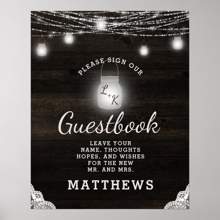 Oak Ridge Rustic Dark Wood Monogram Guestbook Sign | Zazzle.com
