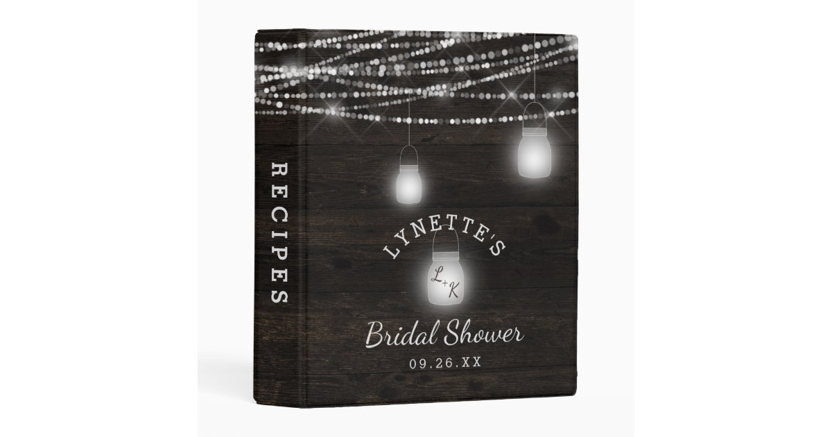 Oak Ridge Rustic Wood Lights Bridal Shower Recipe Mini Binder | Zazzle