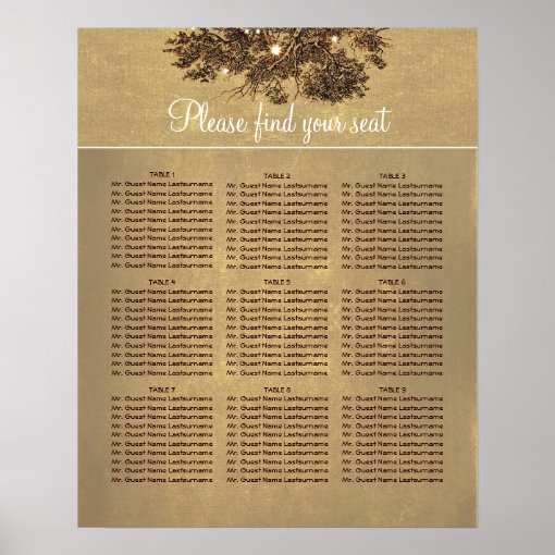 Oak Tree Branches Wedding Seating Chart | Zazzle