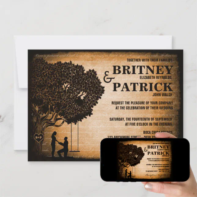 Oak Tree Carved Initials Wedding Invitations | Zazzle