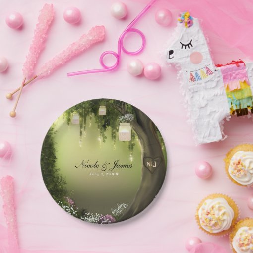 Oak Tree Enchanted Forest Garden Wedding Plates | Zazzle