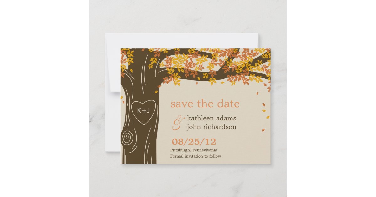 Oak Tree Fall Wedding Save The Date Card | Zazzle