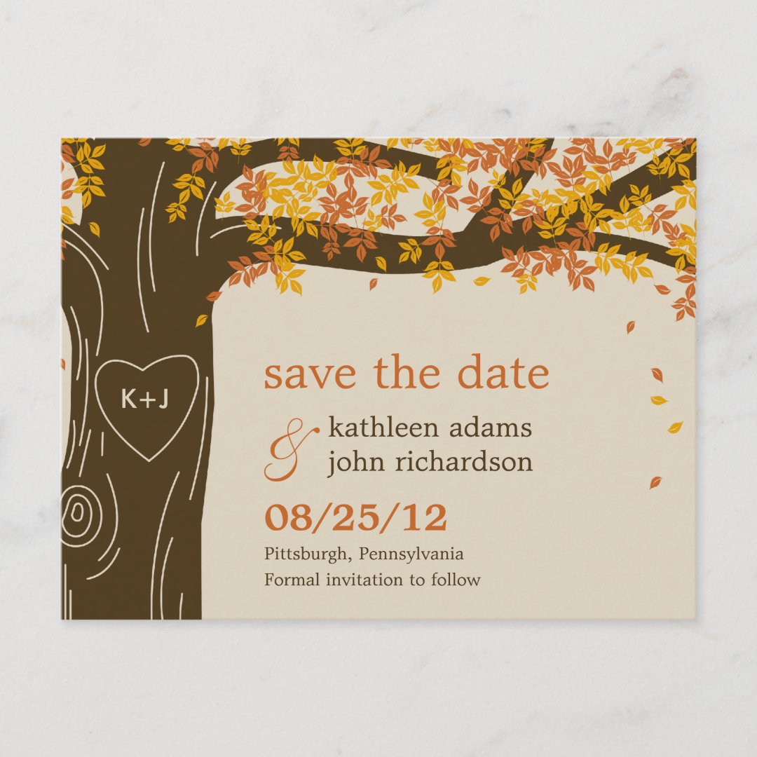 Oak Tree Fall Wedding Save The Date Postcard | Zazzle
