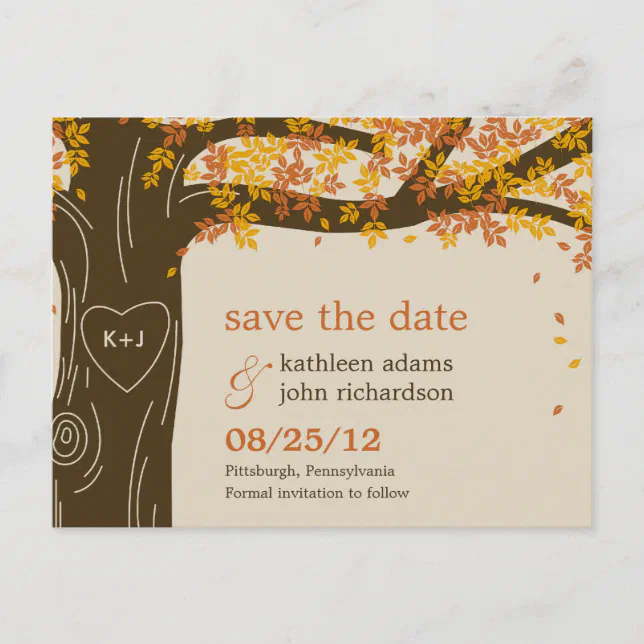 Oak Tree Fall Wedding Save The Date Postcard | Zazzle