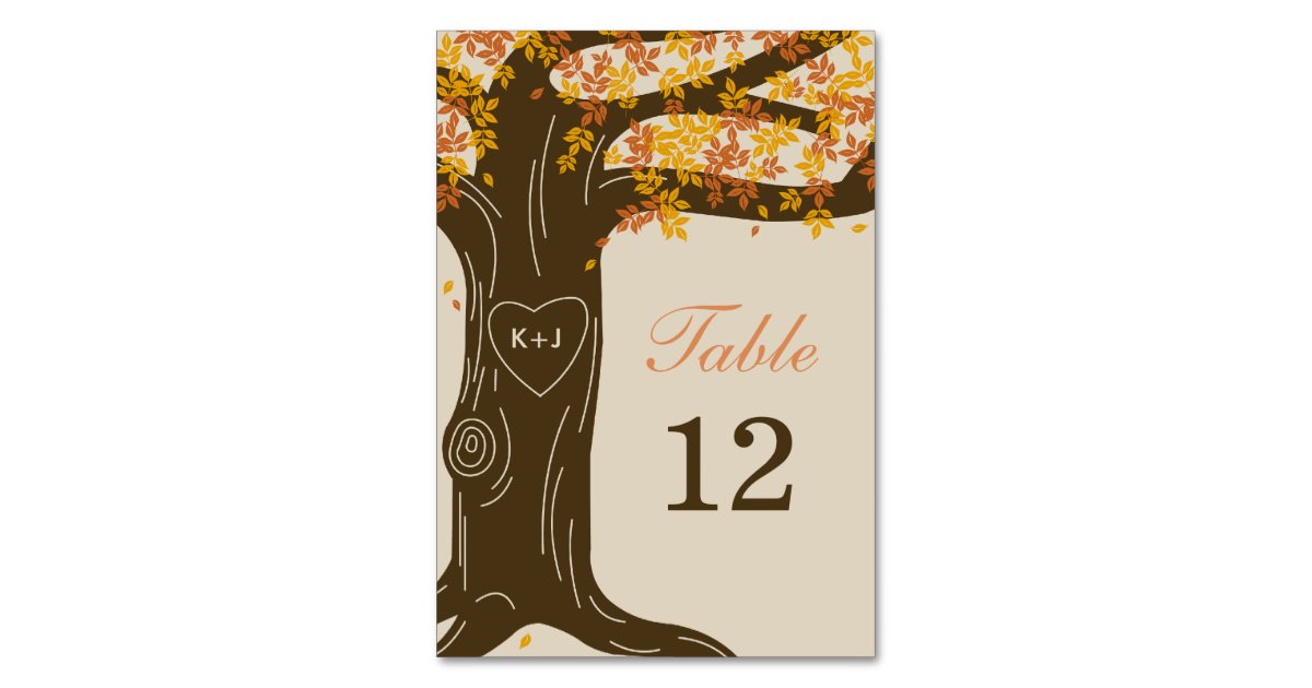 Oak Tree Fall Wedding Table Number Card | Zazzle