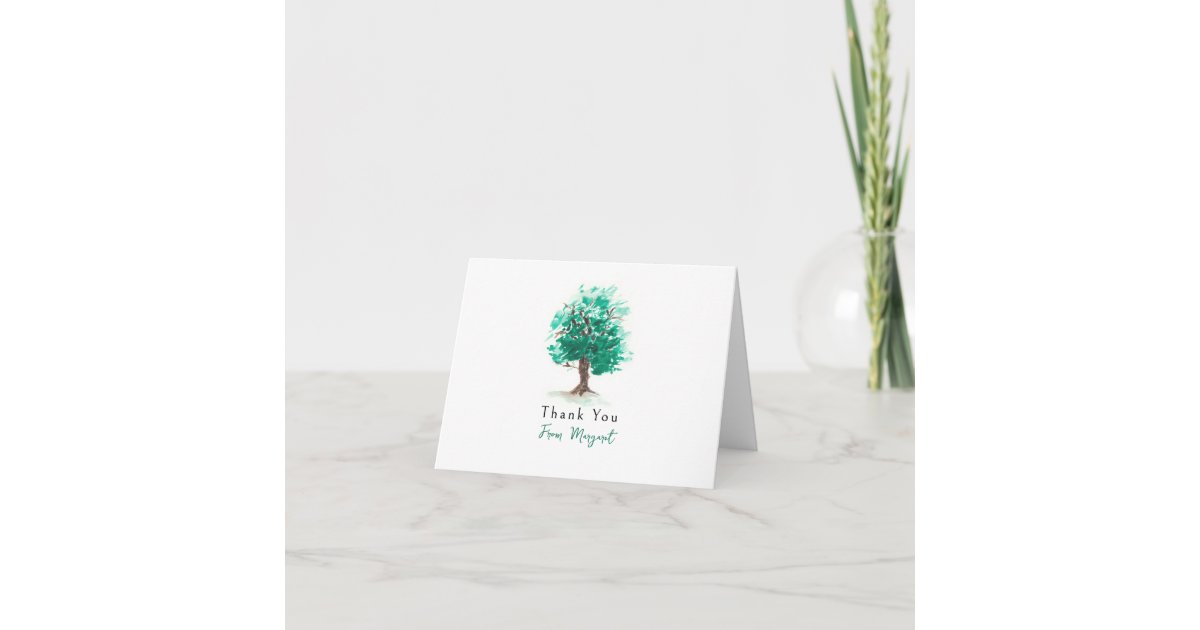 Oak Tree Hand-Drawn Watercolor Return Address Thank You Card | Zazzle