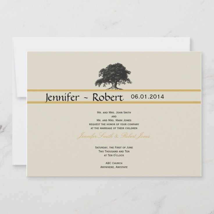 Oak Tree Plantation in Gold Wedding Invitation | Zazzle