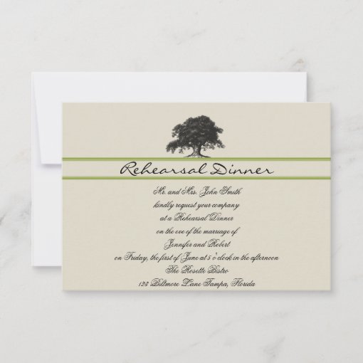 Oak Tree Plantation in Green Wedding Rehearsal Invitation | Zazzle