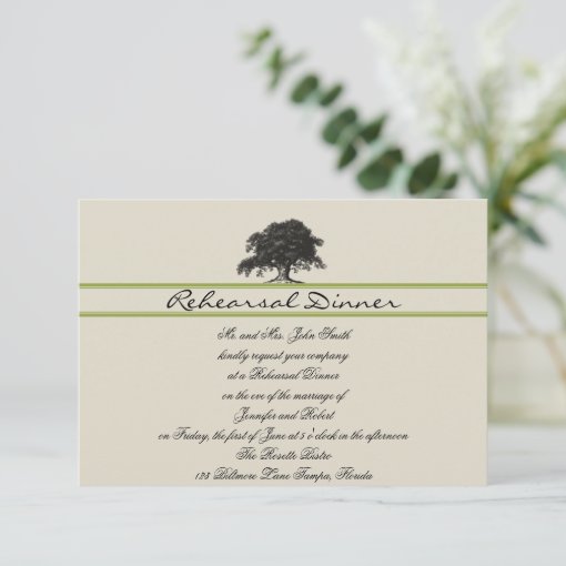 Oak Tree Plantation in Green Wedding Rehearsal Invitation | Zazzle